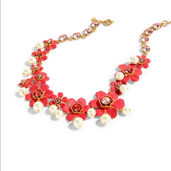 J. Crew | Jewelry | J Crew Coral Crystal Floral Necklace W Pearls ...
